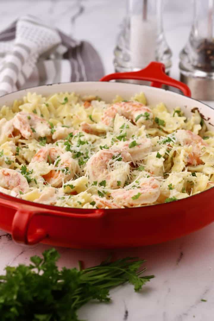 Easy Creamy Shrimp Pasta with Blue Cheese | gritsandpinecones.com
