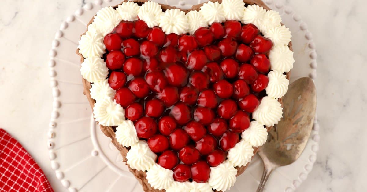 Heart-Shaped Chocolate Cake with Cherries - Grits and Pinecones