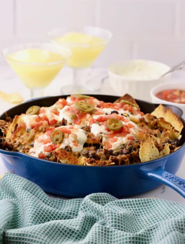 Easy Cast-Iron Layered Macho Nachos - Grits and Pinecones