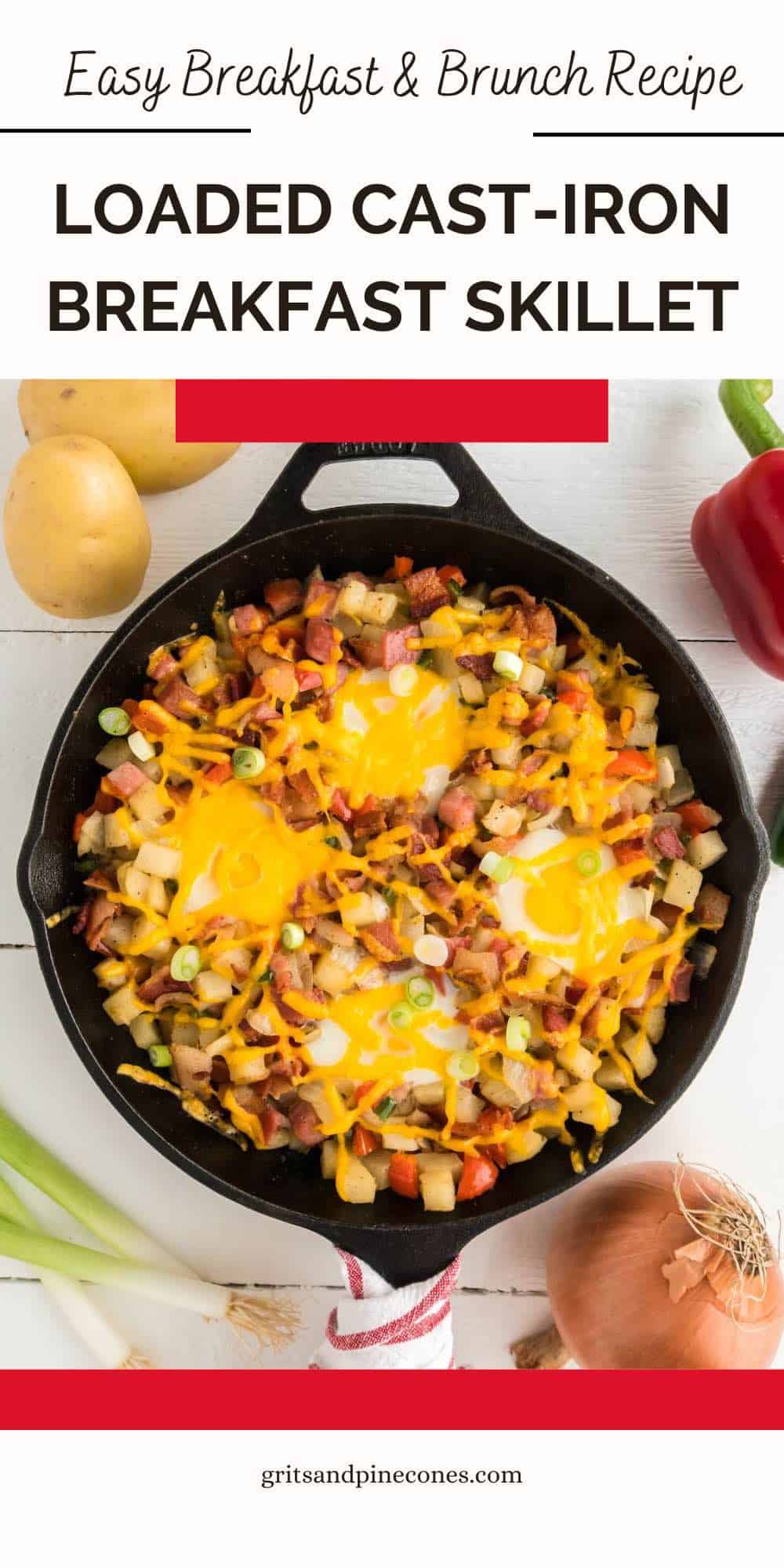 Easy Cast-Iron Breakfast Skillet Recipe with Bacon - Grits and Pinecones