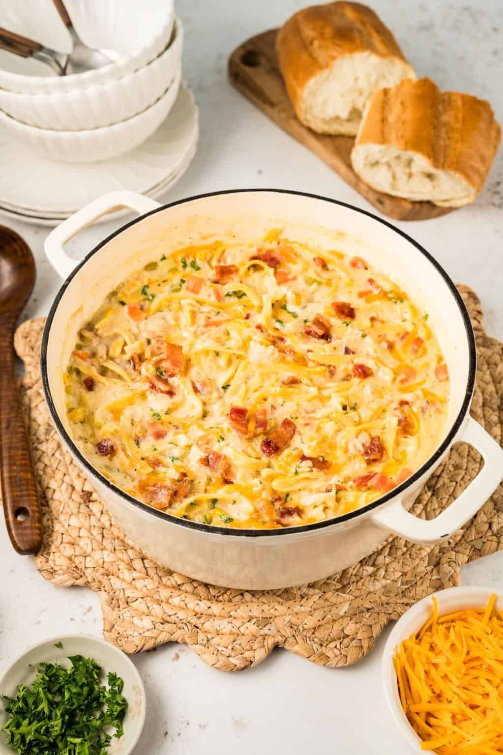 Creamy Crack Chicken Noodle Soup - Grits and Pinecones