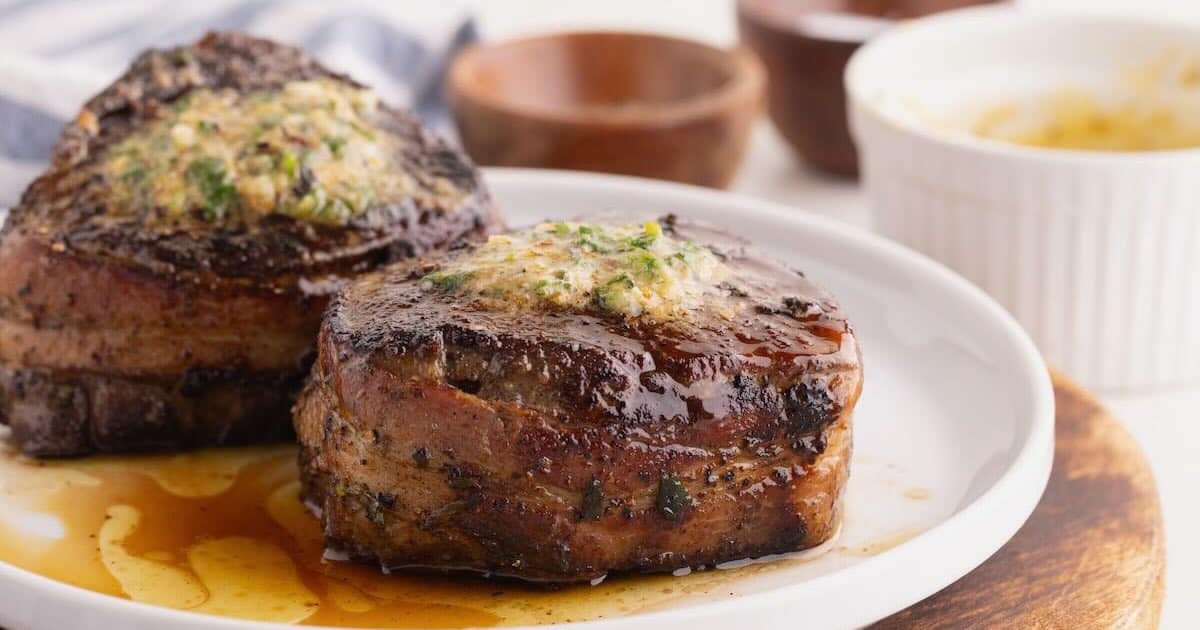 Bacon-Wrapped Filet Mignon with Cowboy Butter (Easy Steakhouse Dinner)