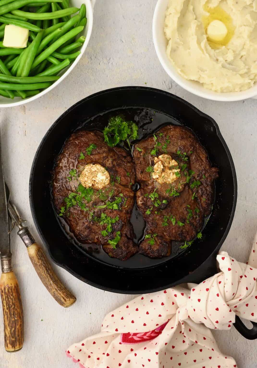 Pan-Seared Boneless Ribeye Steak with Maple Bourbon Butter - Grits and ...